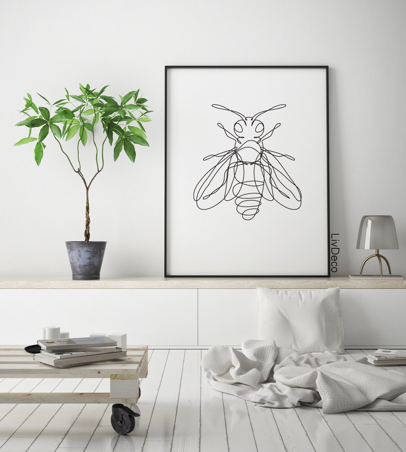 Bee One Line Drawing Bumble Bee Wall Print Abstract Insect - Etsy