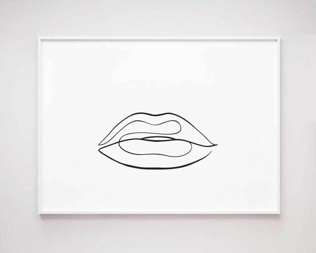 Lips Print, Single Line Drawing, Fashion Wall Decor, Abstract ...