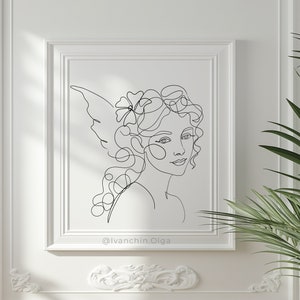 Angel One Line Drawing Art. Minimalist Line Art Poster. Guardian Angel ...