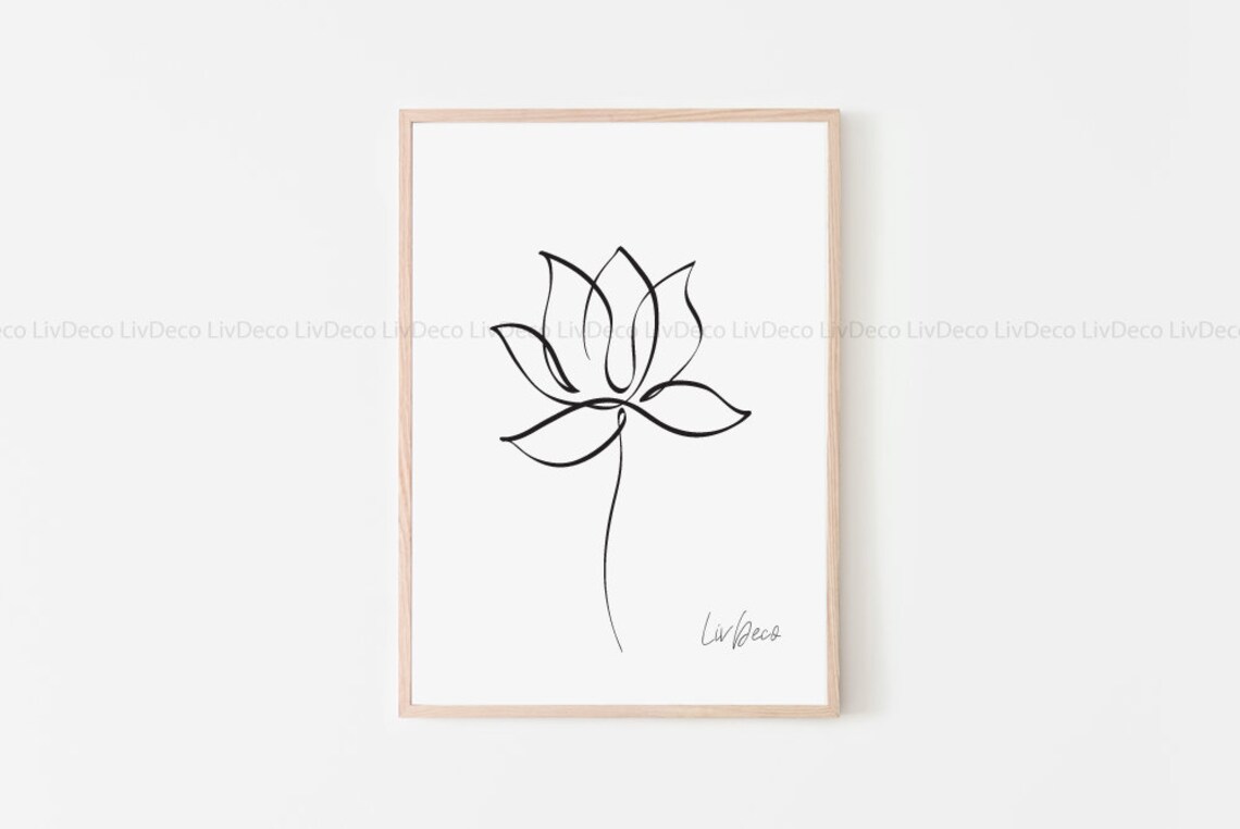 Lotus Flower One Line Drawing Art Print Minimalist Botanical | Etsy UK
