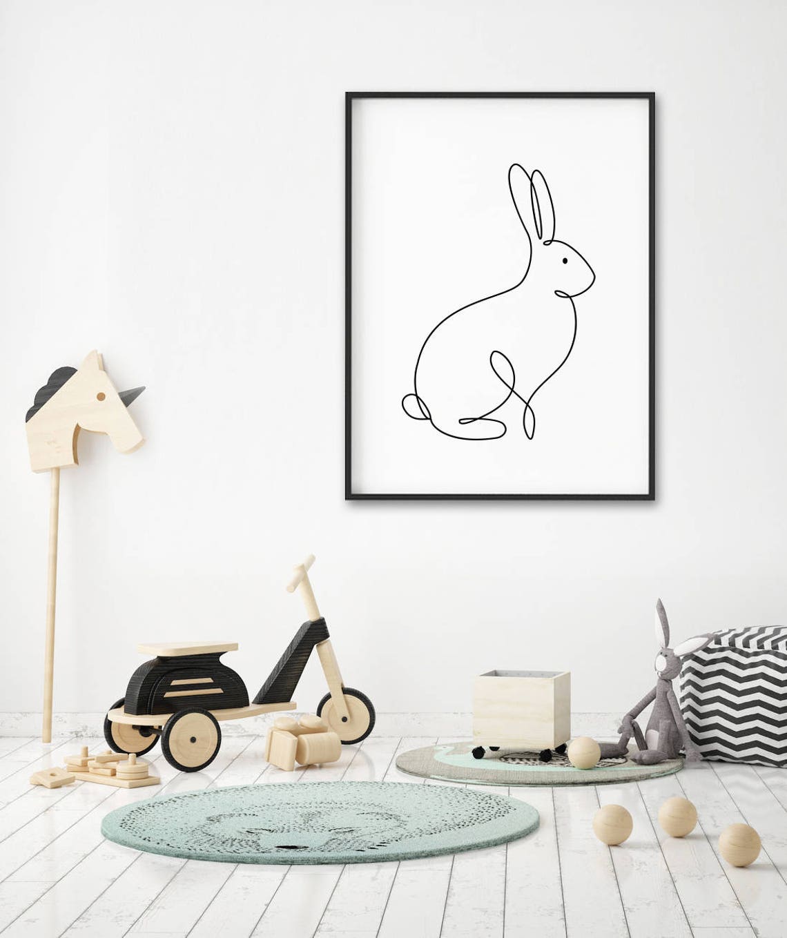 Rabbit Print Bunny Poster Contour Drawing Abstract Animal - Etsy