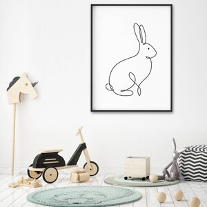 Rabbit Print, Bunny Poster, Contour Drawing, Abstract Animal, Modern ...