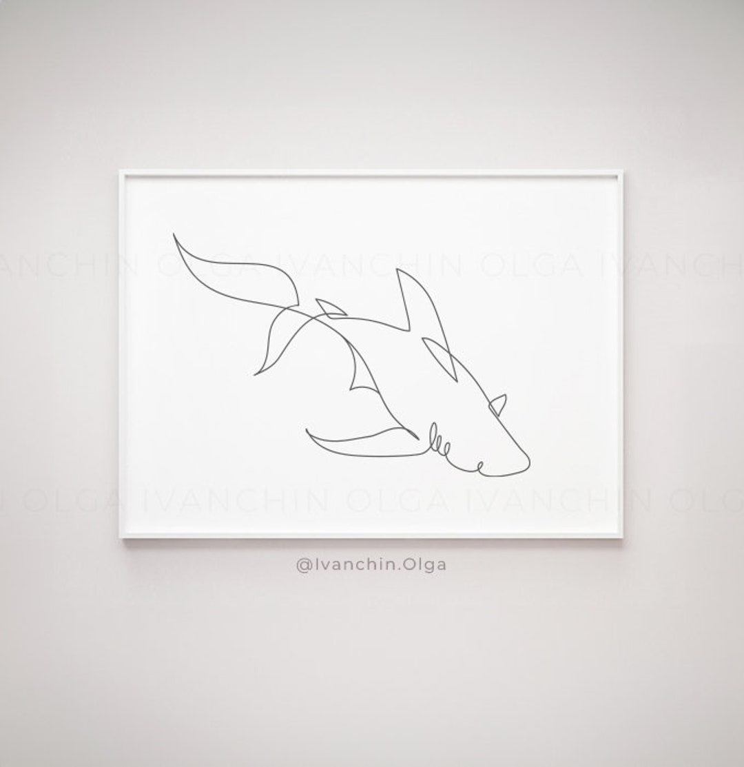 Shark One Line Drawing Art. Minimalist Nautical Poster by Ivanchin Olga ...