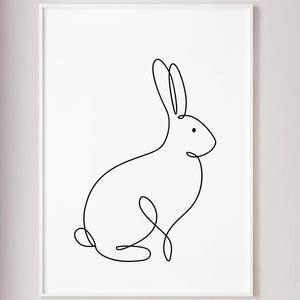 Rabbit Print, Bunny Poster, Contour Drawing, Abstract Animal, Modern ...