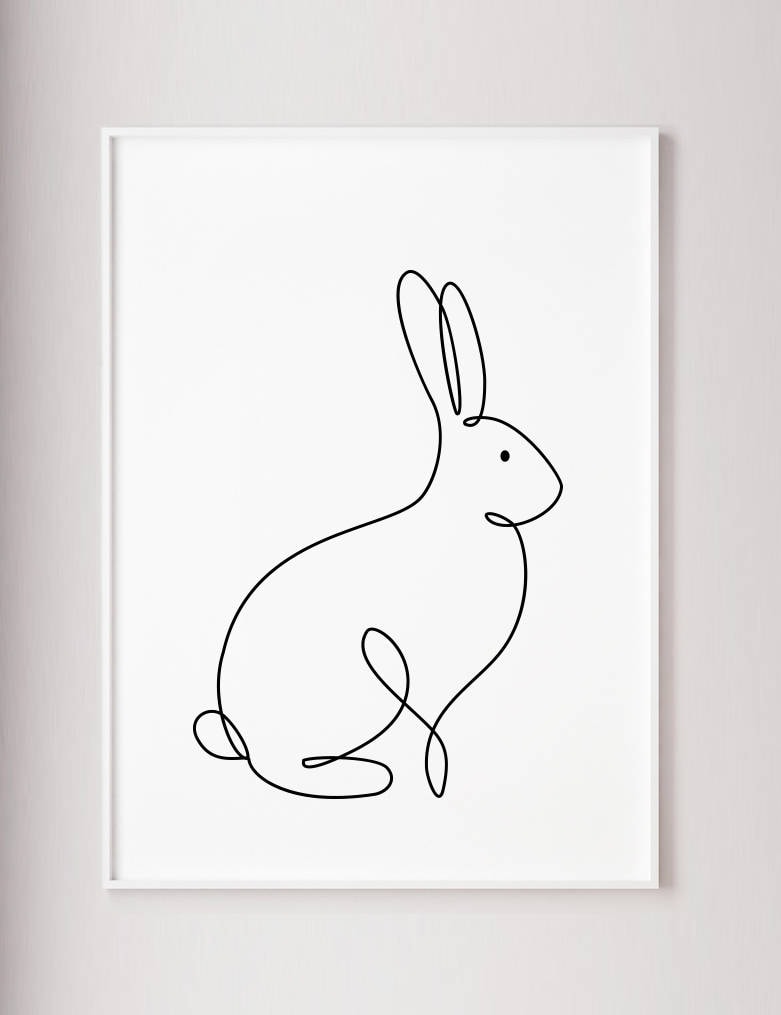 Rabbit Print, Bunny Poster, Contour Drawing, Abstract Animal, Modern ...