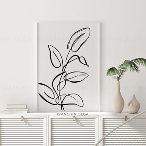 Botanical Minimalist Poster. One Line Drawing of Ficus Leaves Art by ...