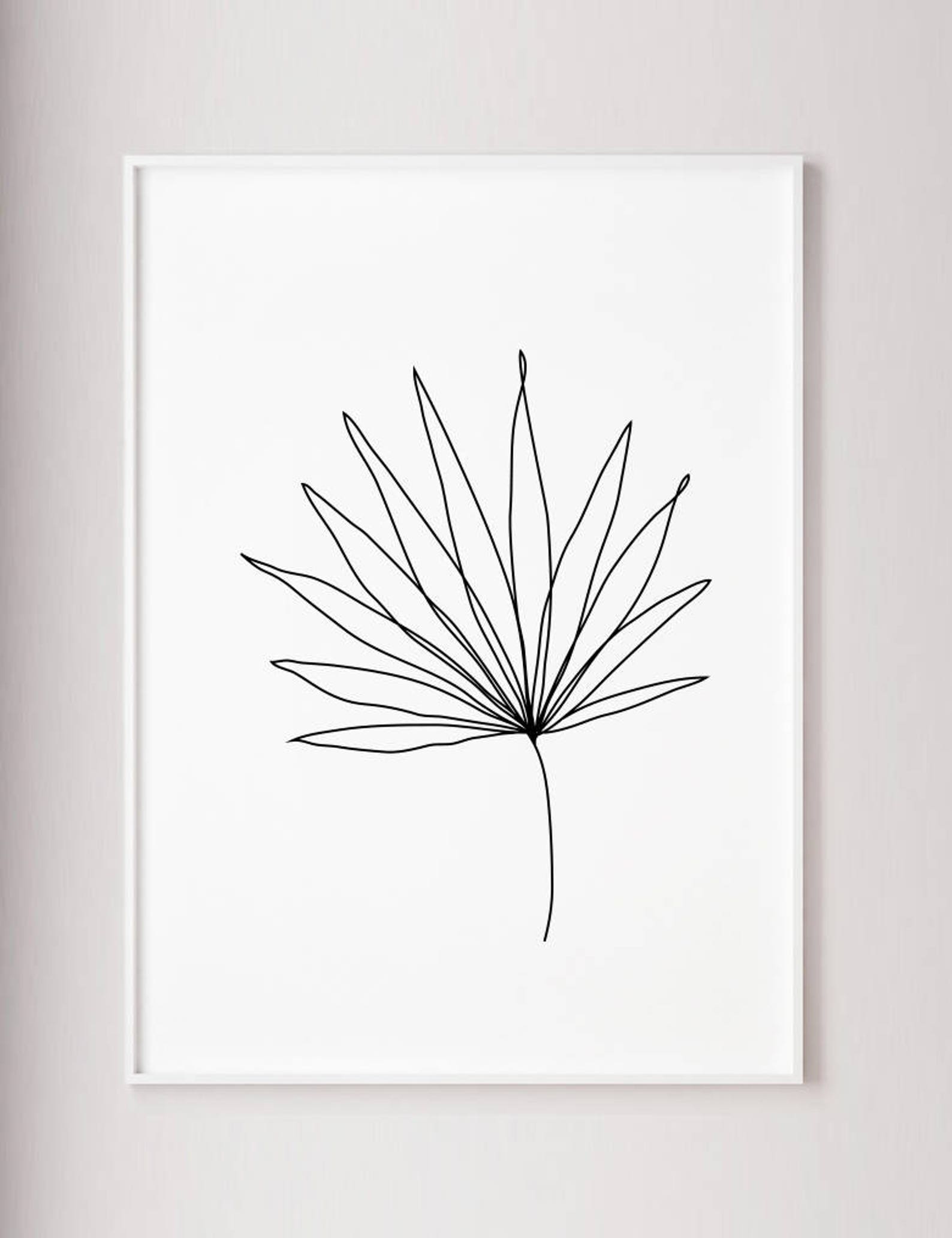 Palm Line Art Print, Minimalist Leaf Poster, Abstract Modern One Line ...