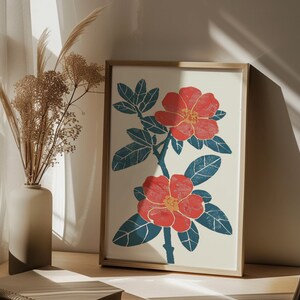 Abstract Red Flowers Poster. Vintage Botanical Print. Farmhouse Wall ...