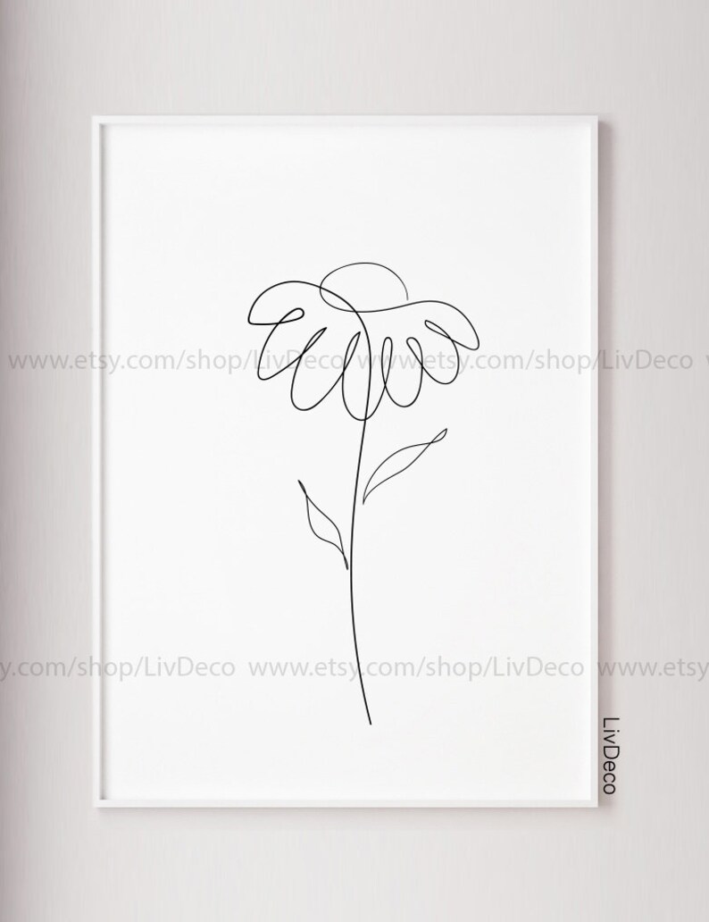 Daisy Flower One Line Drawing Art Floral Artwork Botanical | Etsy