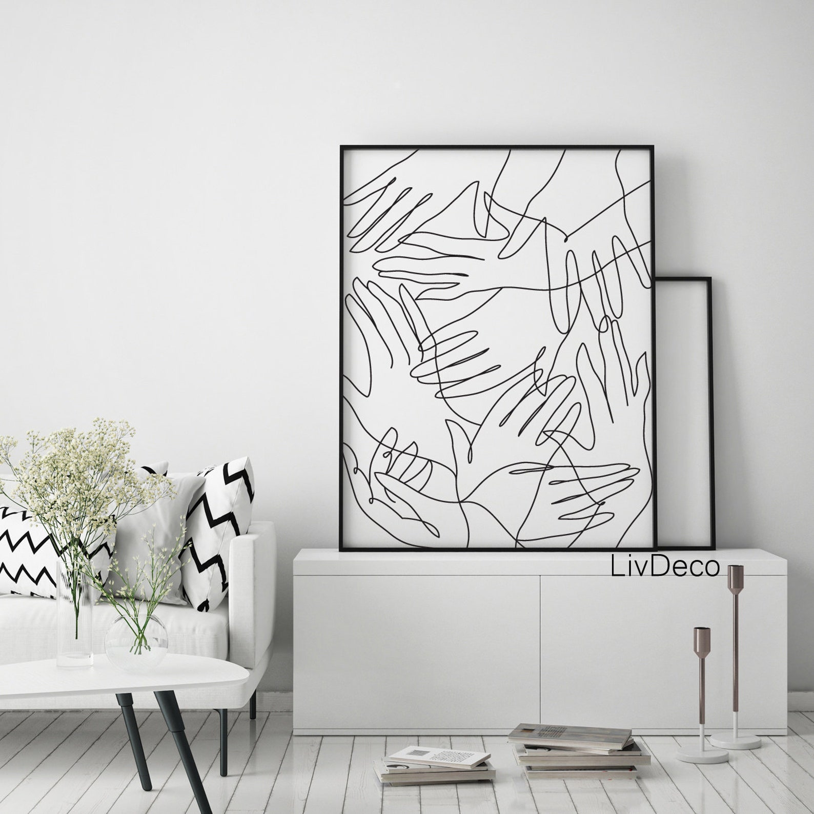 Abstract Hands Line Drawing, Wall Art Print, Minimalist Artwork, Black ...