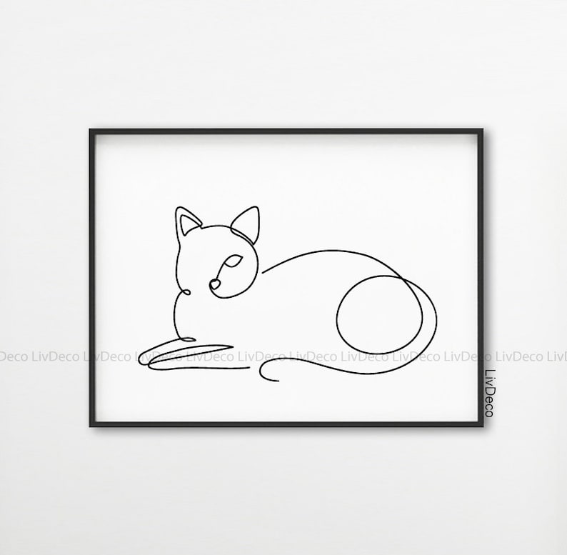 One Line Drawing Cat Print. Printable Wall Art. Minimalist Cat | Etsy