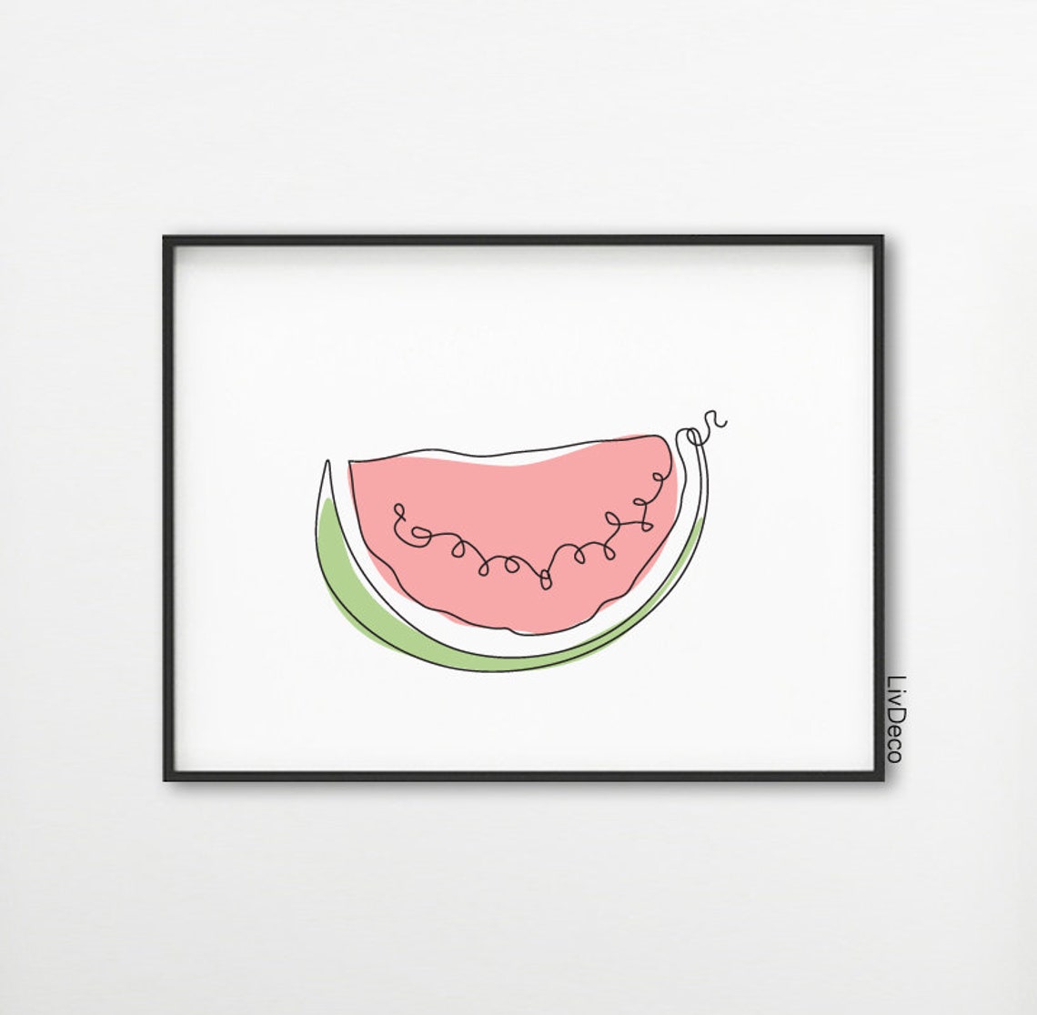 Watermelon Print One Line Drawing Minimalist Wall Art | Etsy