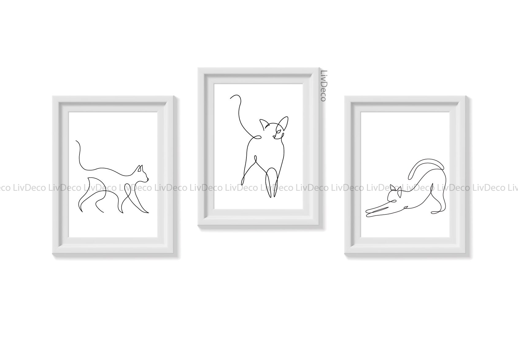 Cats Line Drawing Art Pets Printable Wall Decor Set of 3 - Etsy
