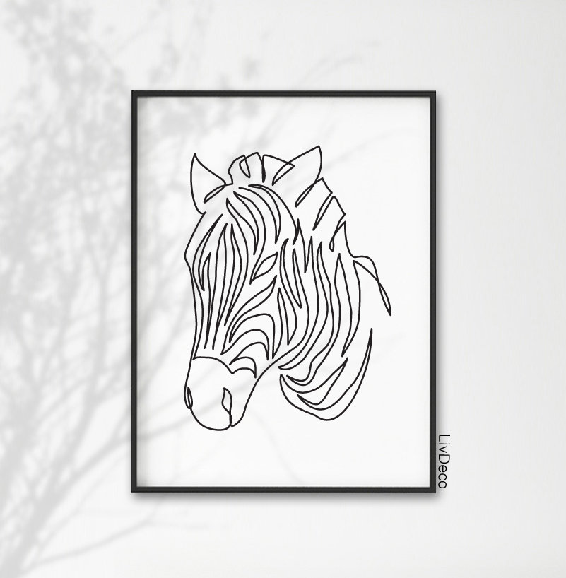 Zebra One Line Drawing Art. Printable Wall Decor, Minimalist Art ...
