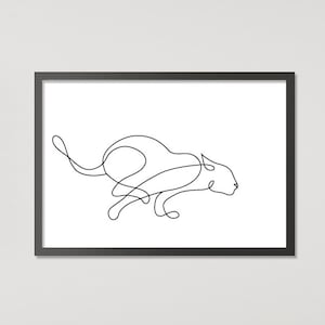 Abstract Panther Line Drawing, One Line Art, Leopard Printable Poster ...