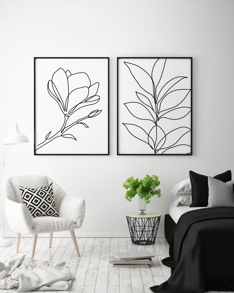 Magnolia Flower Abstract Minimal Wall Art One Line Drawing - Etsy