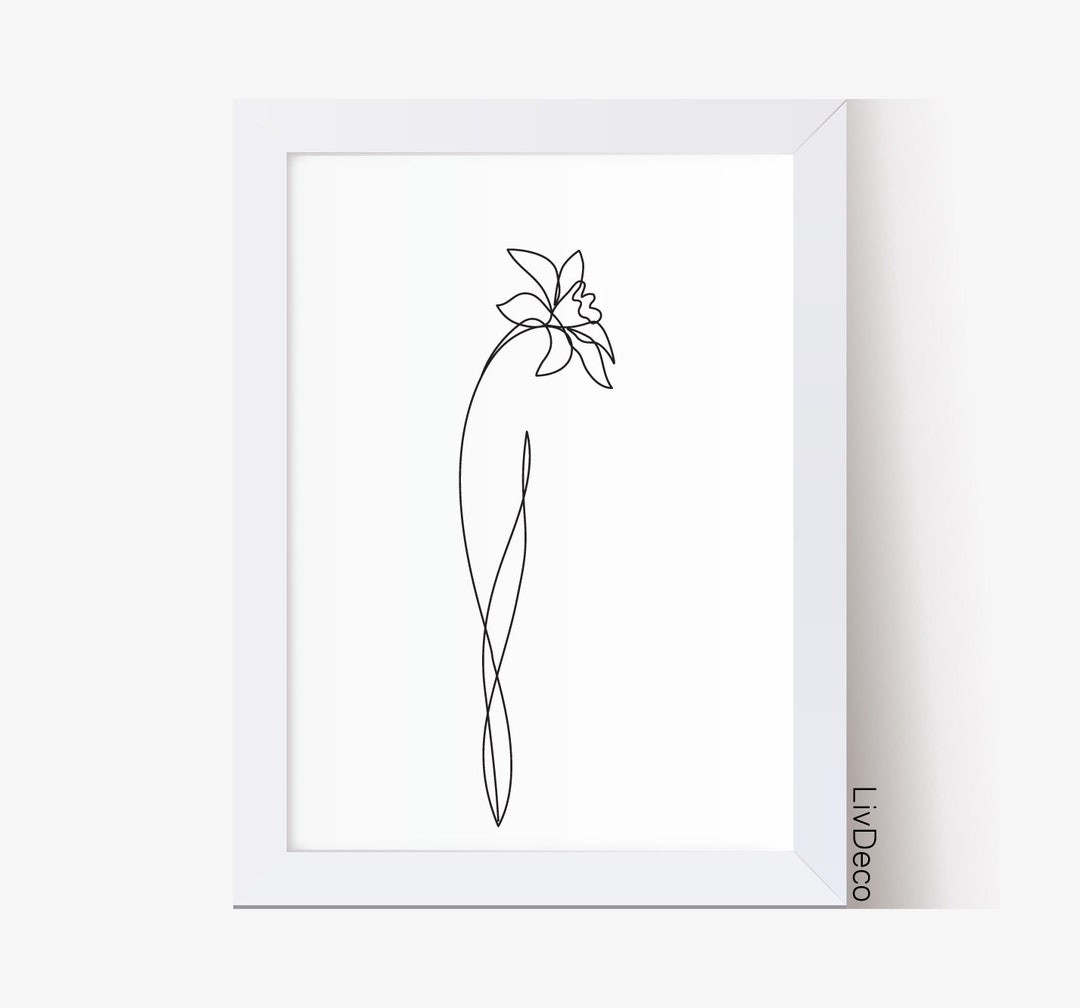Daffodil Flower Printable Wall Art, Minimalist Art, One Line Drawing ...