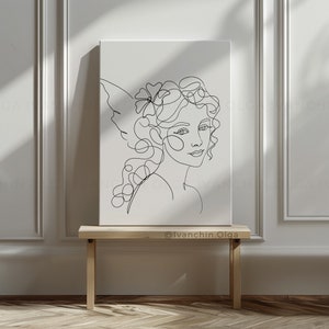 Angel One Line Drawing Art. Minimalist Line Art Poster. Guardian Angel ...