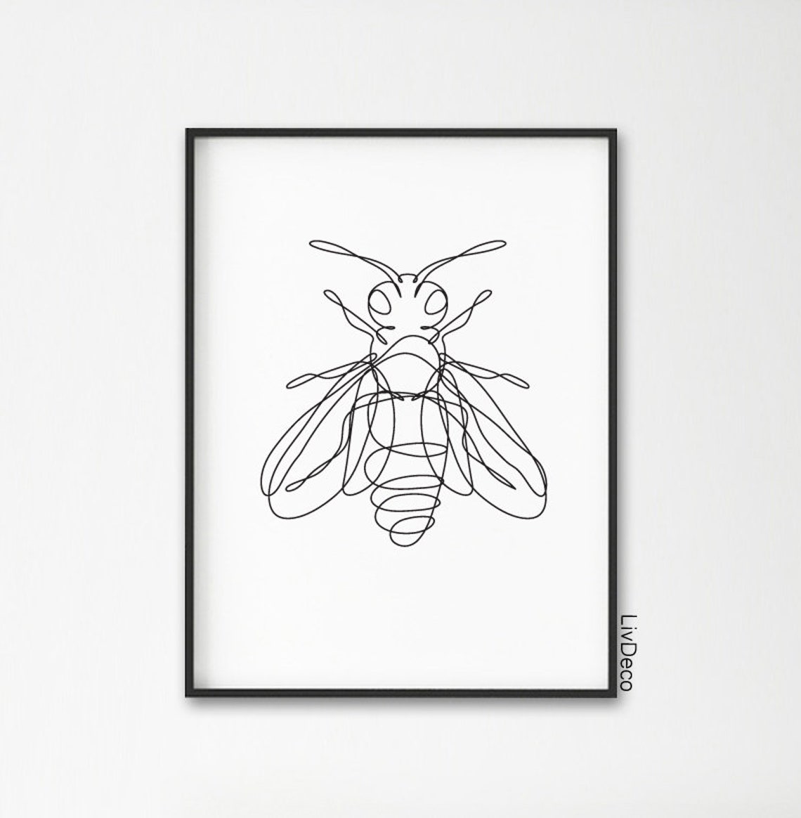 Bee One Line Drawing Bumble Bee Wall Print Abstract Insect - Etsy Israel