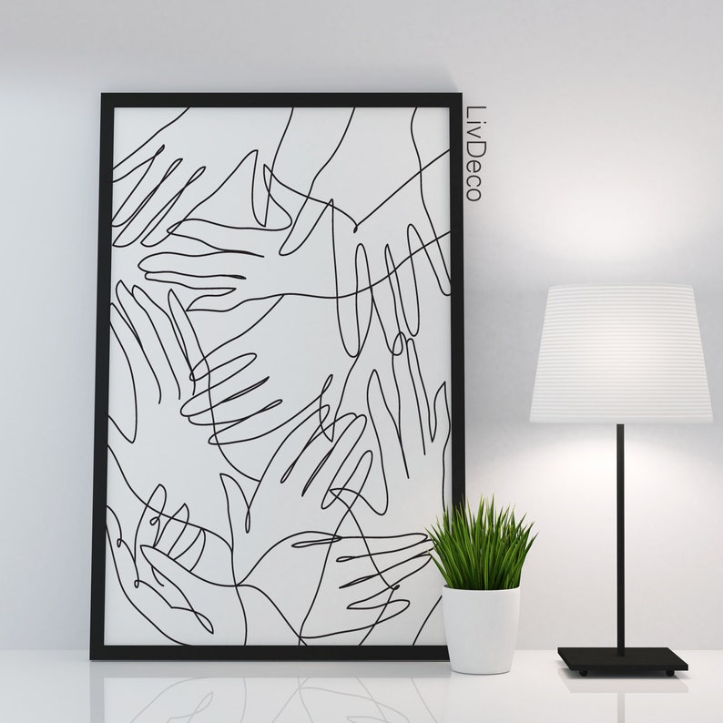 Abstract Hands Line Drawing Wall Art Print Minimalist - Etsy Israel
