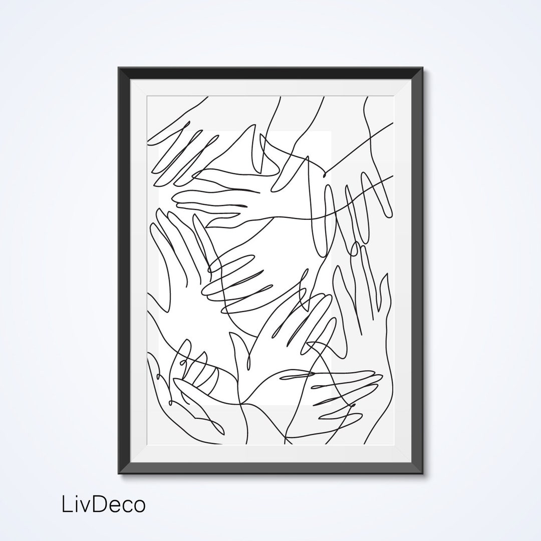 Abstract Hands Line Drawing, Wall Art Print, Minimalist Artwork, Black ...