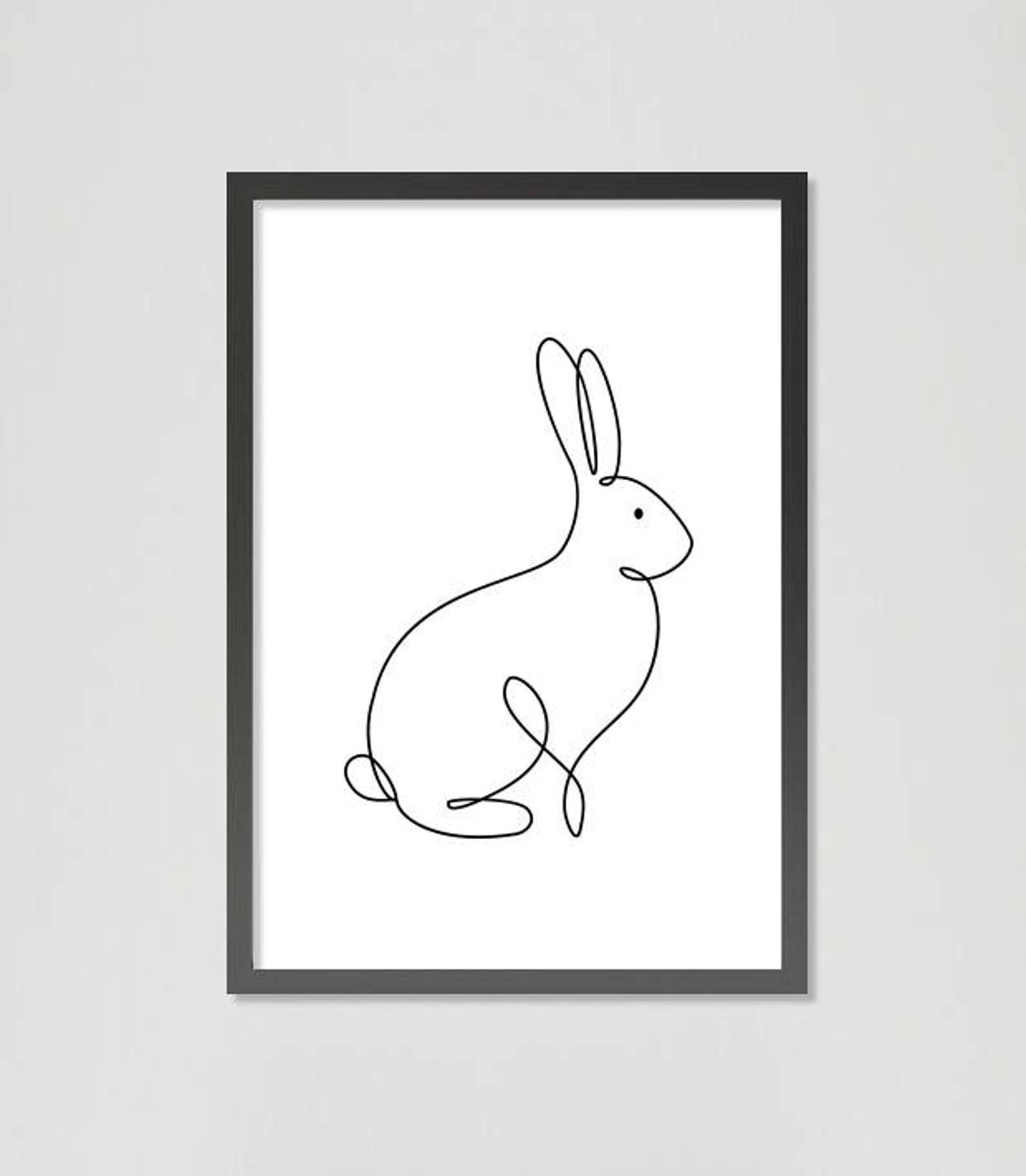 Rabbit Print, Bunny Poster, Contour Drawing, Abstract Animal, Modern ...