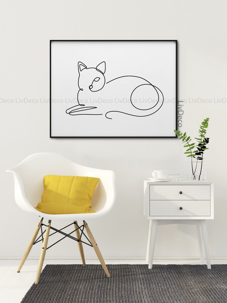 One Line Drawing Cat Print. Printable Wall Art. Minimalist Cat | Etsy