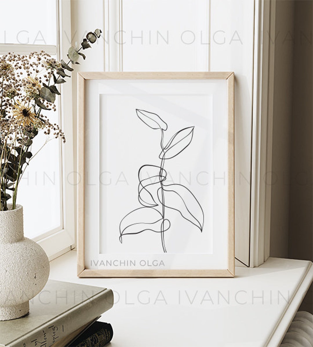 Botanical Line Art Print. One Line Drawing Leaves Poster - Etsy