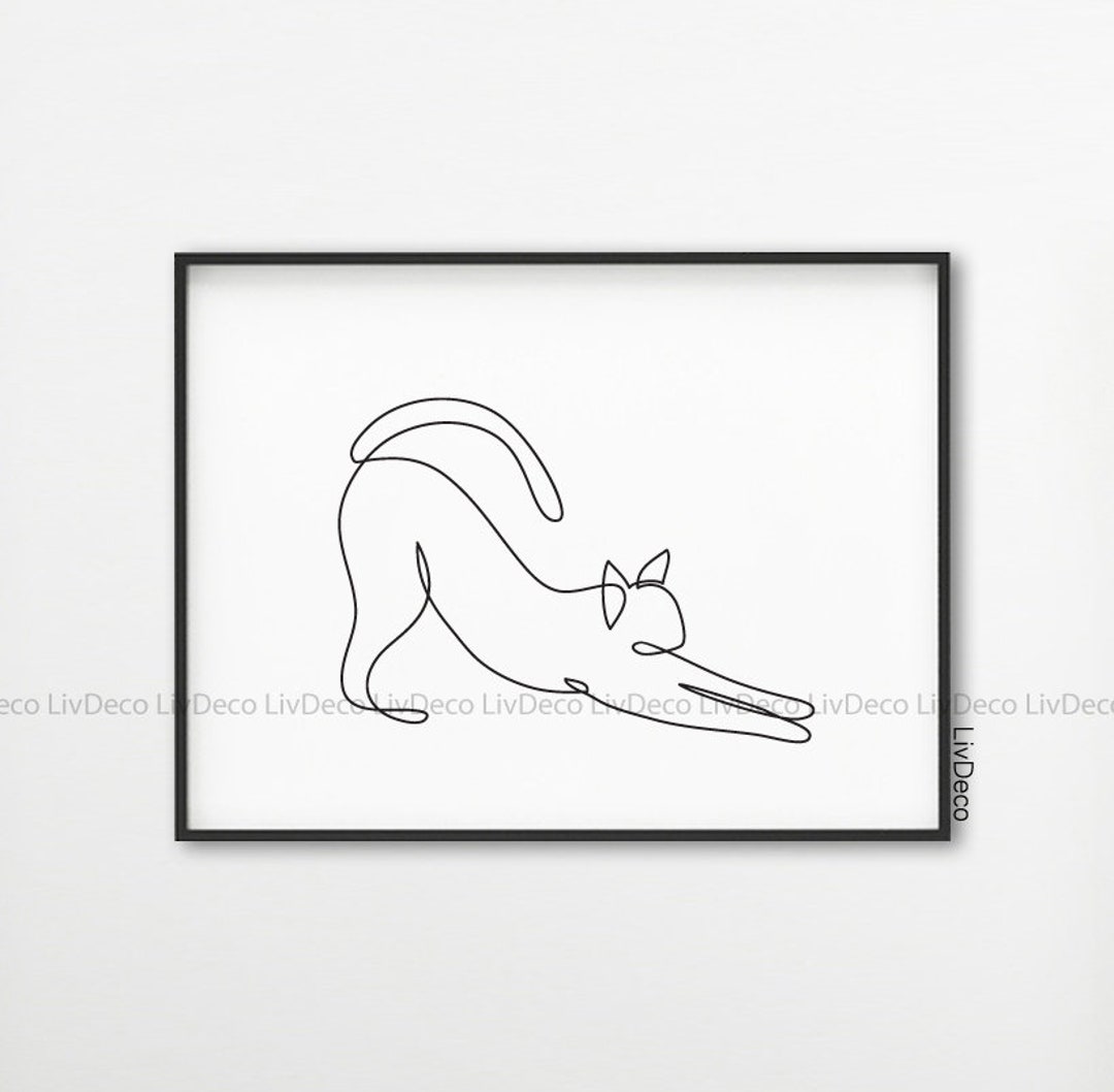 Cat Line Art, Minimal Decor, Animals Print, Black and White Minimalist ...