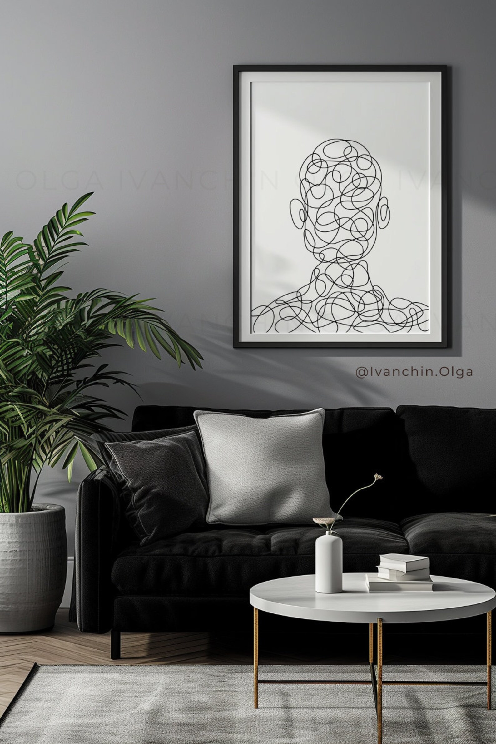 Abstract One Line Drawing Portrait. Minimalist Line Art Poster. Japandi ...