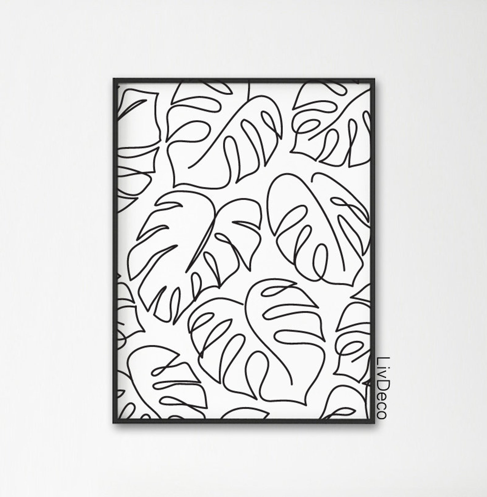 Monstera Line Art, Tropic Leaves Print, Abstract Botanic Plants Wall ...