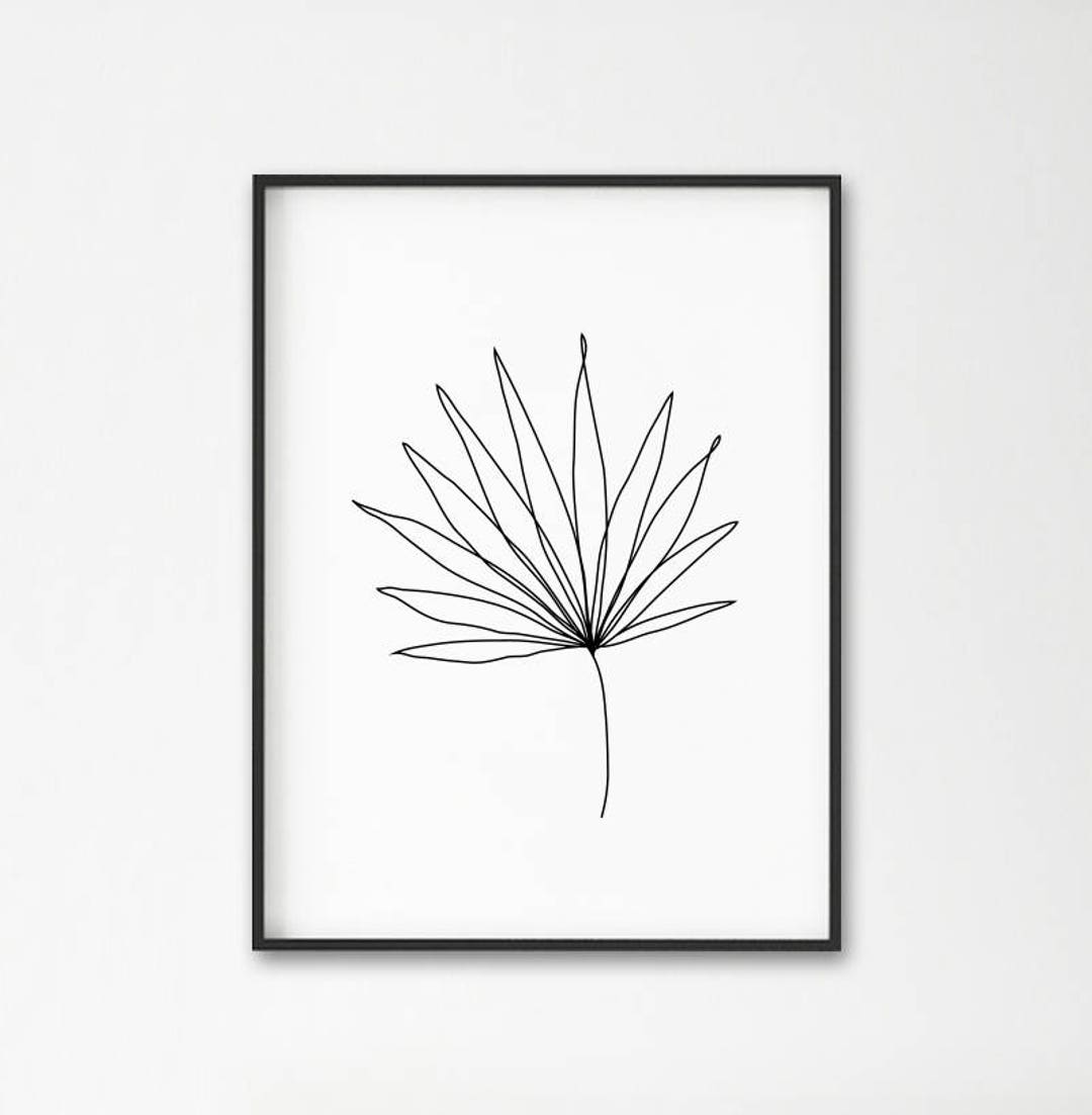 Palm Line Art Print, Minimalist Leaf Poster, Abstract Modern One Line ...