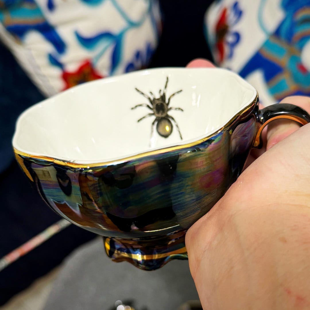 Tea Cup, Saucer, and Spoon Set With Gold Spider Accent Spidertea Set ...