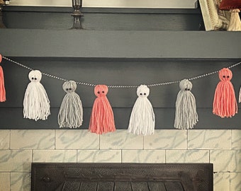 Hey Boo Garland With Yarn Ghost Halloween Garland Halloween Decoration ...