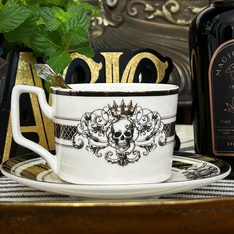 Skull Tea Cup and Saucer - Etsy