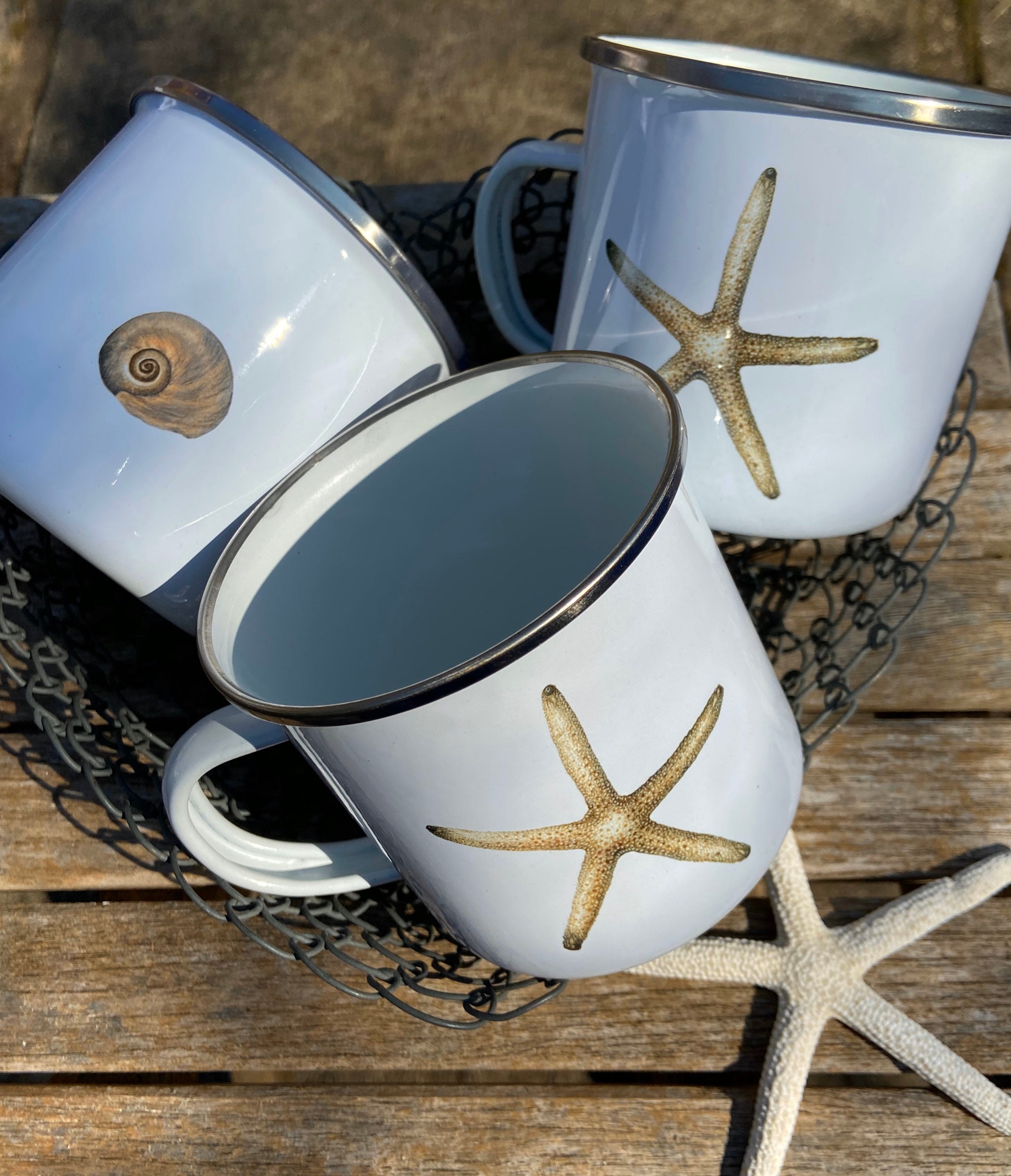 Coastal Enamel Mugs. Starfish, Mussel Shells or Seaweed. You Choose ...