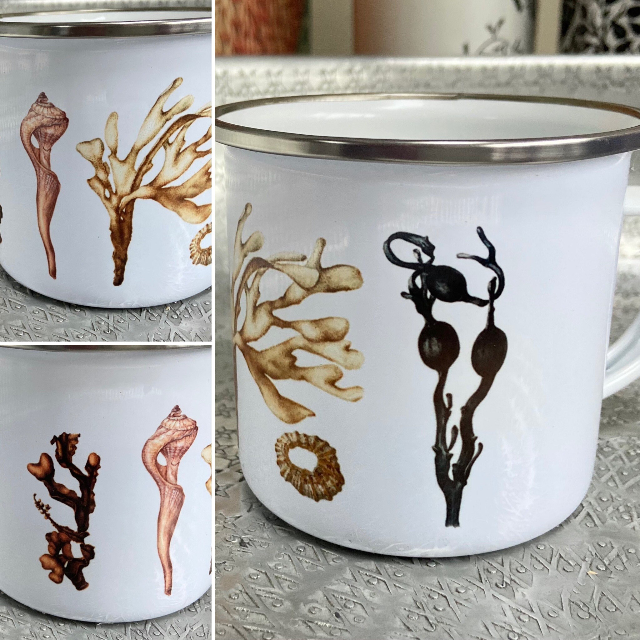 Coastal Enamel Mugs. Starfish, Mussel Shells or Seaweed. You Choose ...