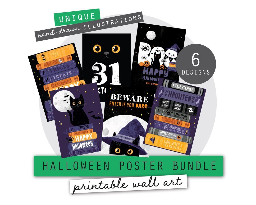 Halloween Poster Bundle | 6 Spooky Hand-drawn Prints | A4 A3 Wall Art ...