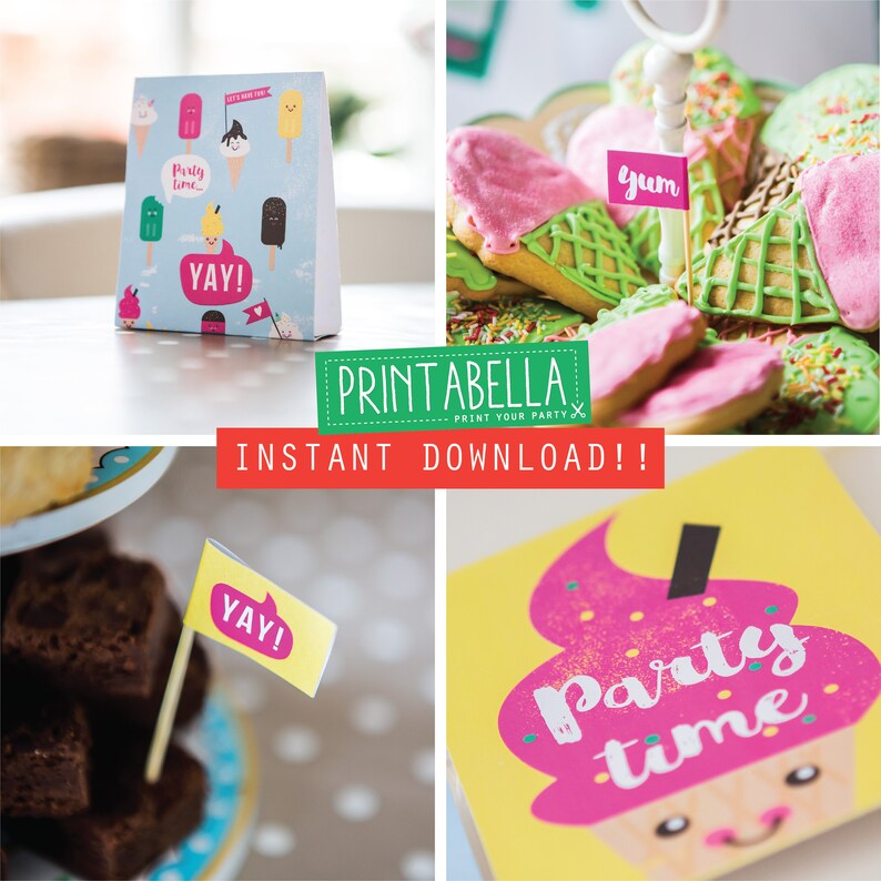 ICE CREAM Printables Party Food Flags Ice-cream Party Straw Flags With ...