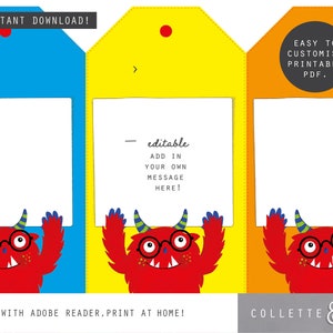 MONSTERS Printable Gift Tags MONSTER Printable Wrapping Paper Instant ...