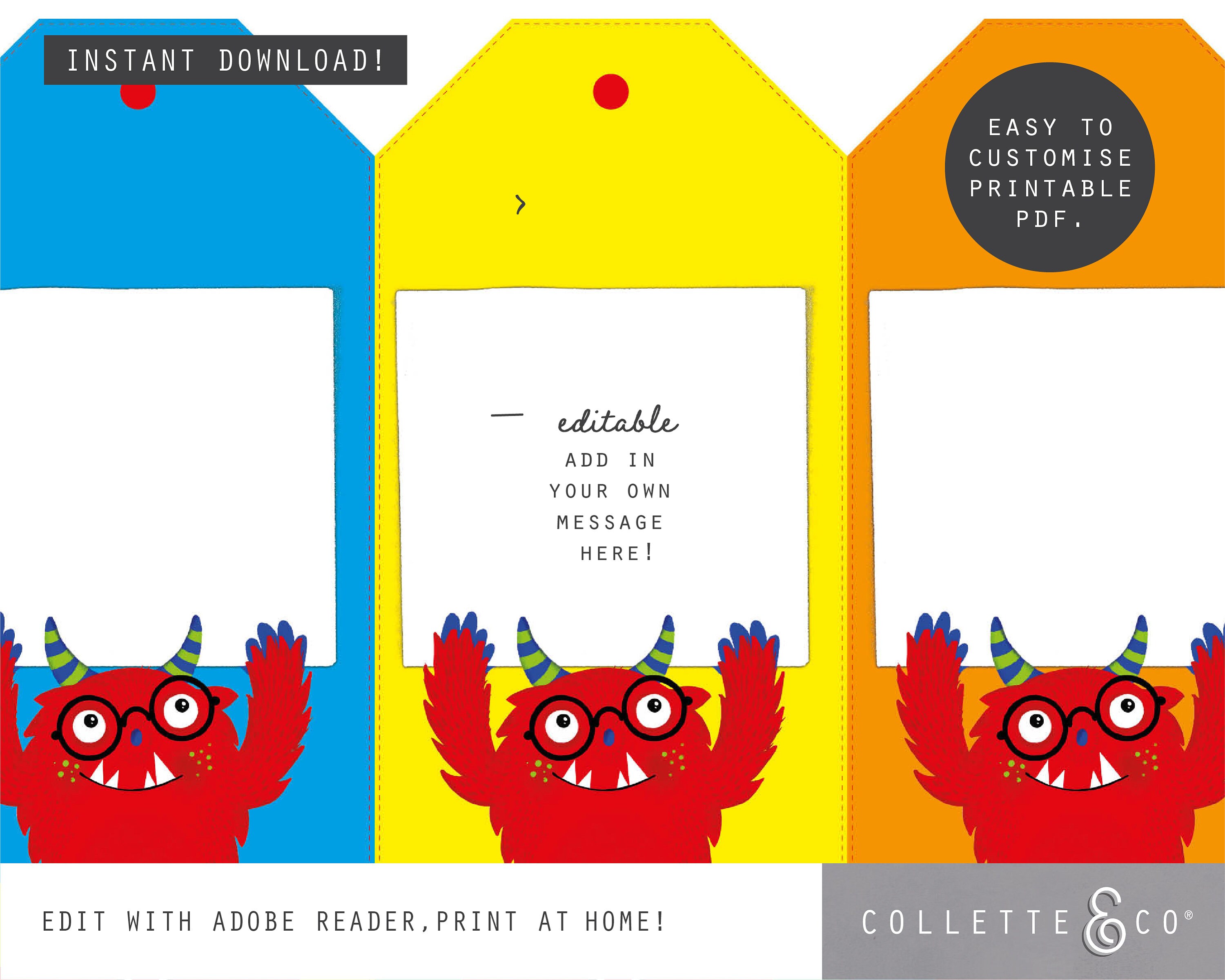 MONSTERS Printable Gift Tags MONSTER Printable Wrapping Paper Instant ...