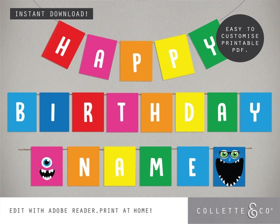 MONSTER Bunting instant download party printables editable MONSTERS ...