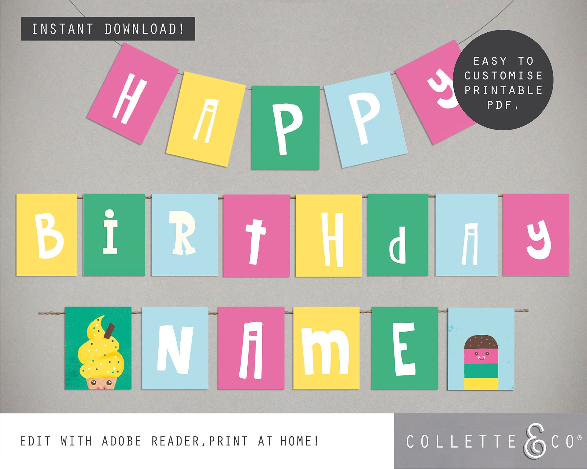 ICE CREAM Party Printables Birthday Bundle Editable Ice Cream ...