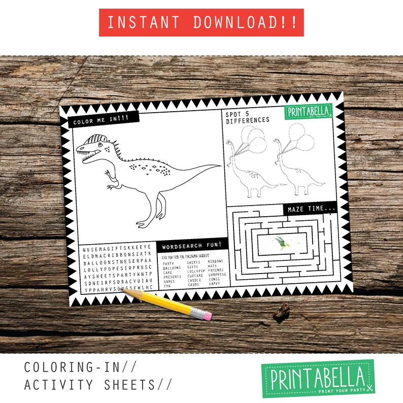 Printable Dinosaur Activity Sheets Party Entertainment Coloring Sheet ...