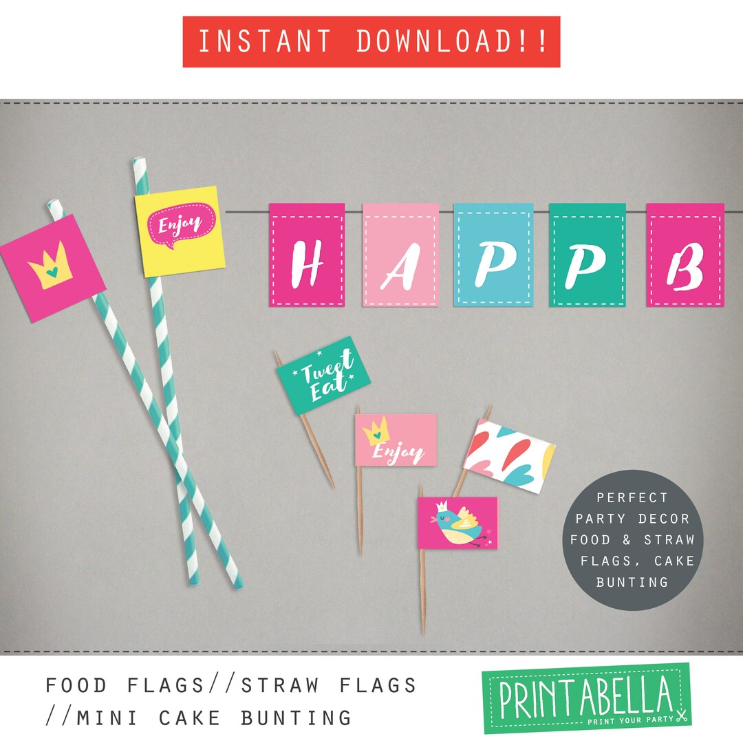 PRINCESS Printables Party Food Flags Princess Tea Party Straw - Etsy