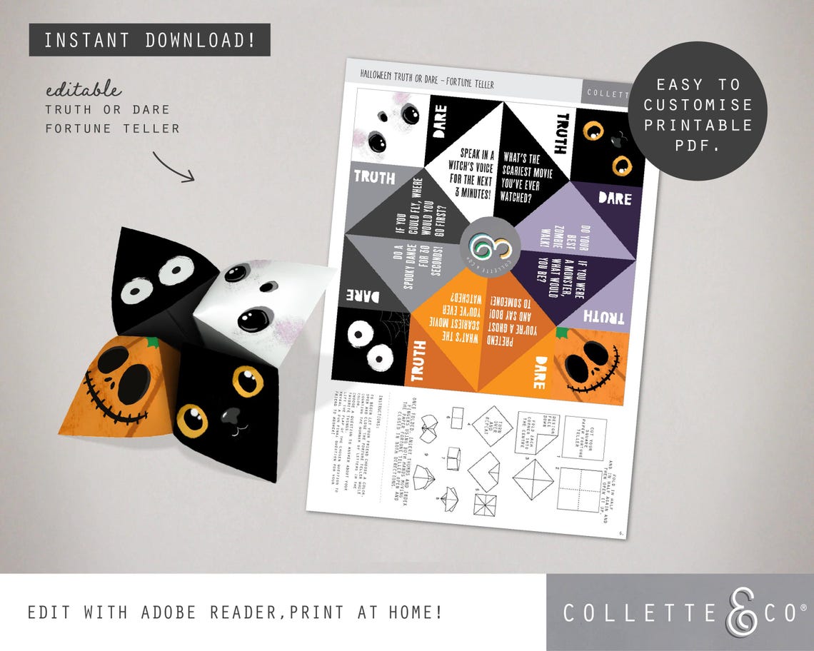 Halloween Fortune Teller Printable – Editable Truth or Dare Cootie ...