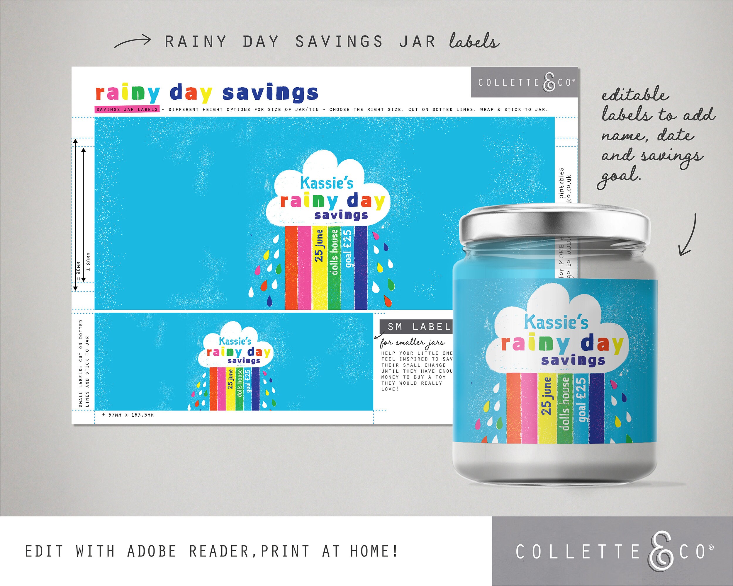 Savings Jar PRINTABLE Label for Kids Rainy Day Savings - Etsy