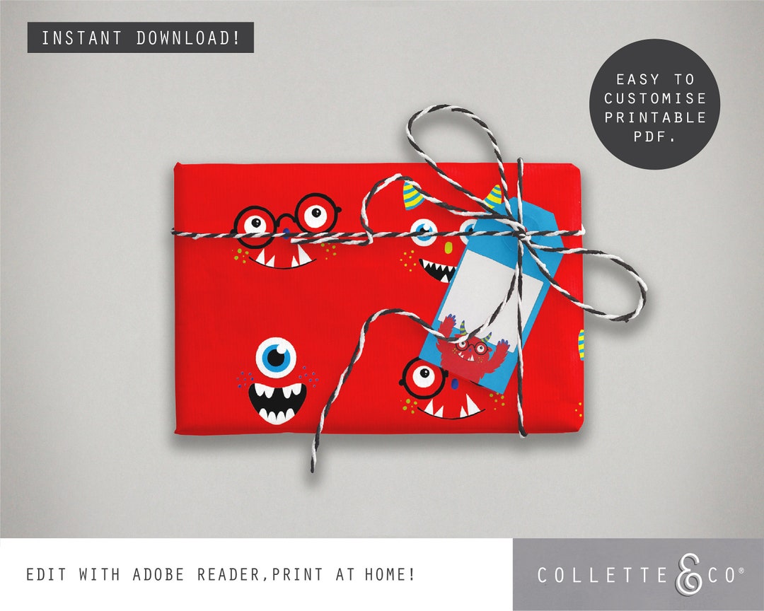 MONSTERS Printable Gift Tags MONSTER Printable Wrapping Paper Instant ...
