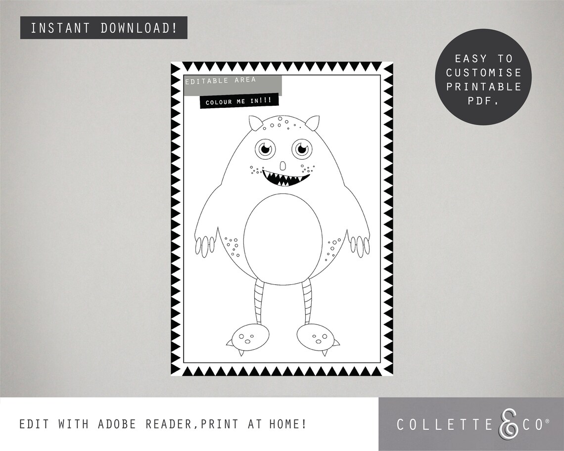 MONSTERS Activity Sheets for Kids Party Entertainment Editable Coloring ...