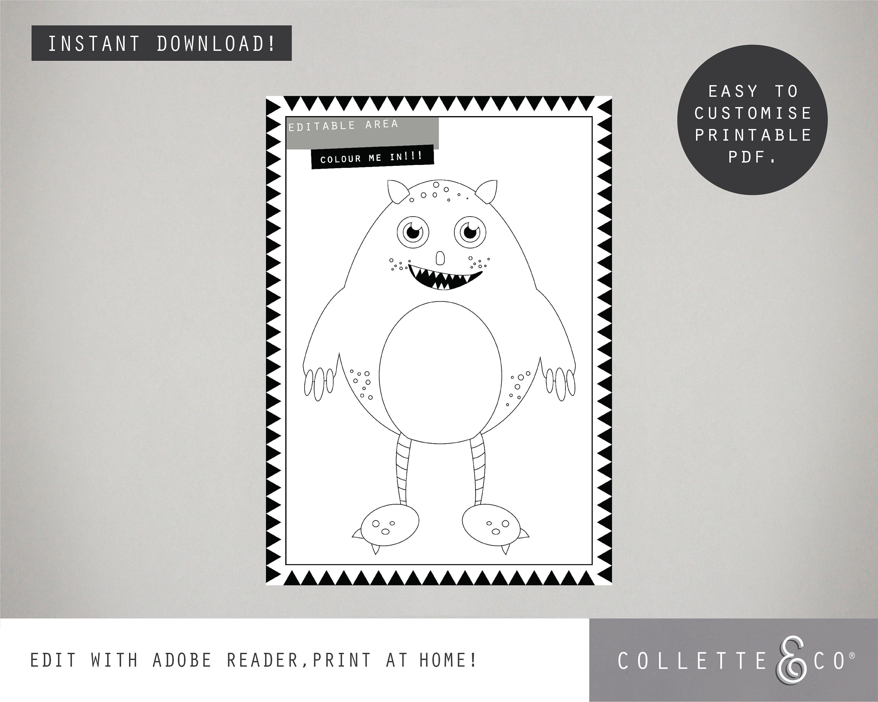 MONSTERS Activity Sheets for Kids Party Entertainment Editable Coloring ...